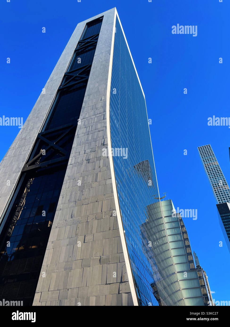 Nine W. 57th St. office building shot from below, 2021, New York City ...
