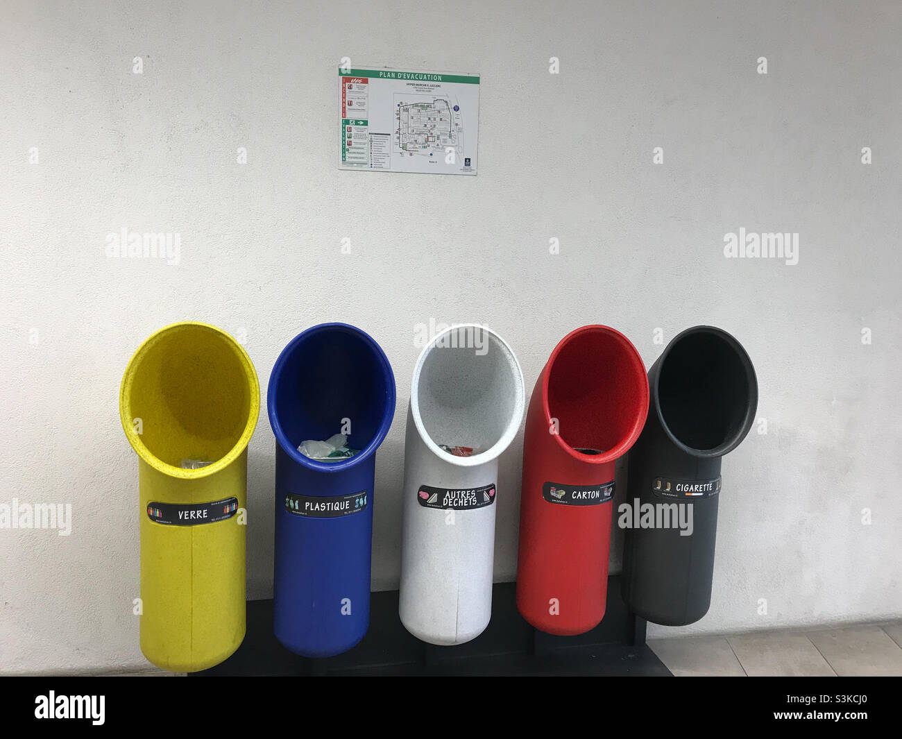 Recycling bins at supermarket entrance in France Stock Photo - Alamy