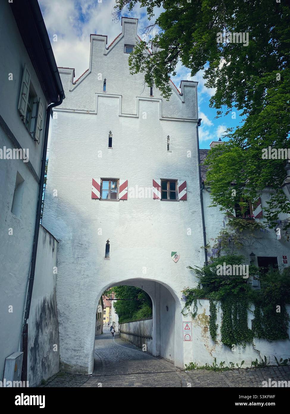 White historic tower under Domberg in Freising near Munich, Germany ...