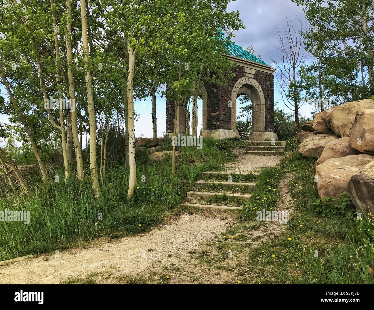 Steps leading up to an arbour, in the community of Arbour Lake, Calgary ...