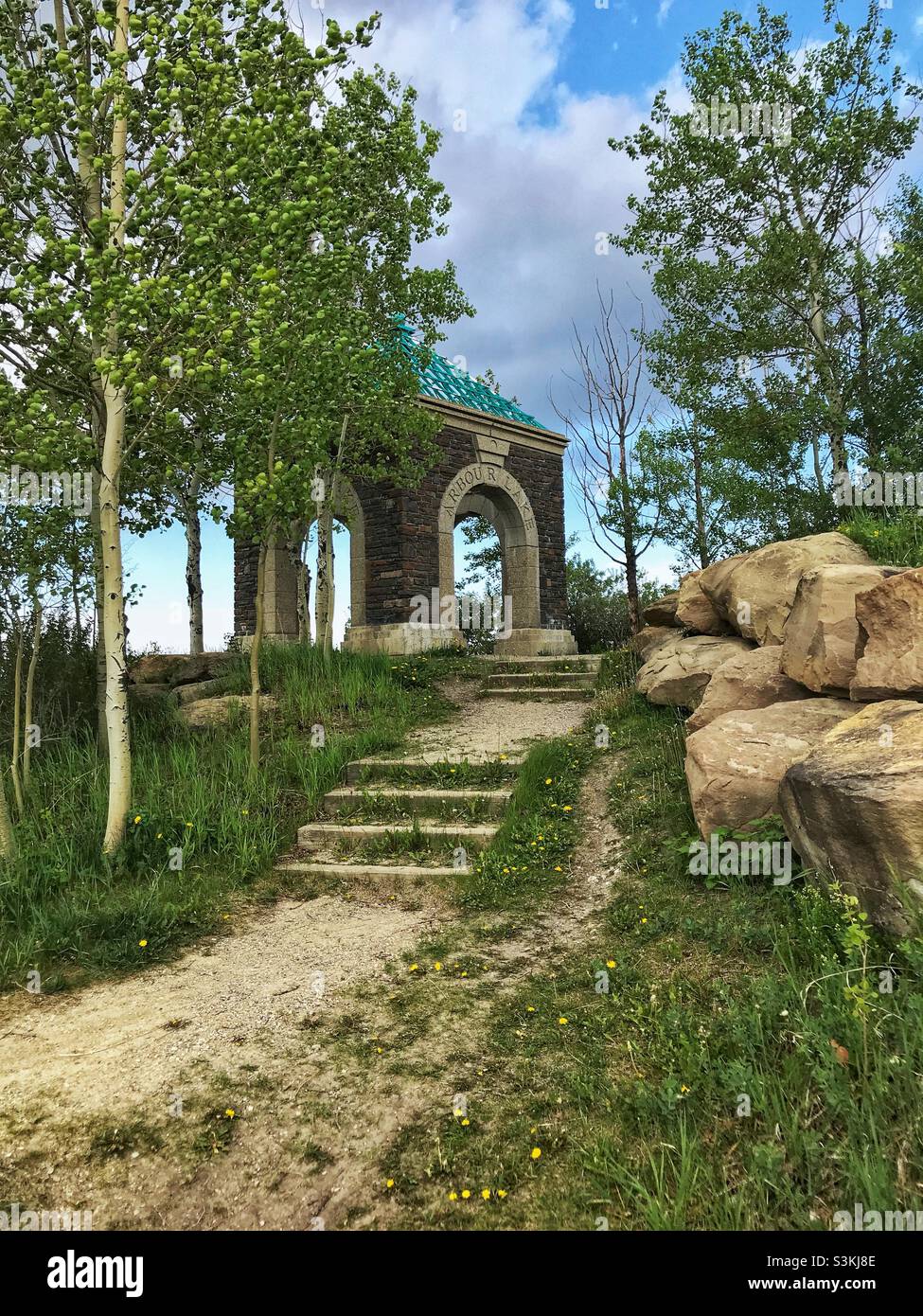 Steps leading up to the arbour of Arbour Lake, Calgary, Alberta, Canada ...