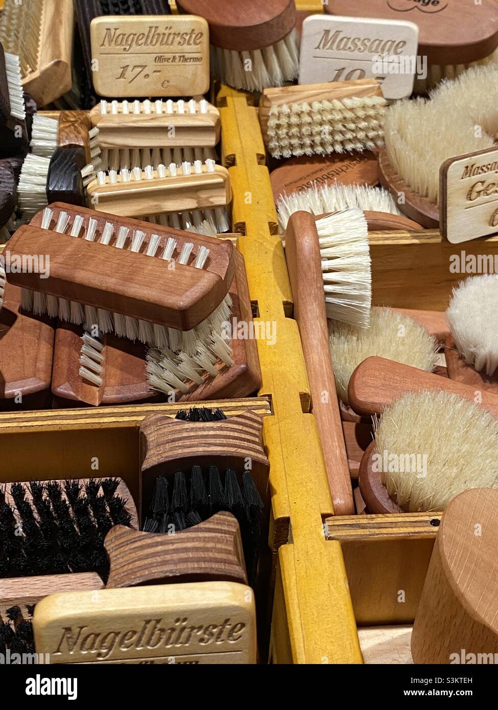 Wooden Brushes, Traditional German wood Stock Photo - Alamy
