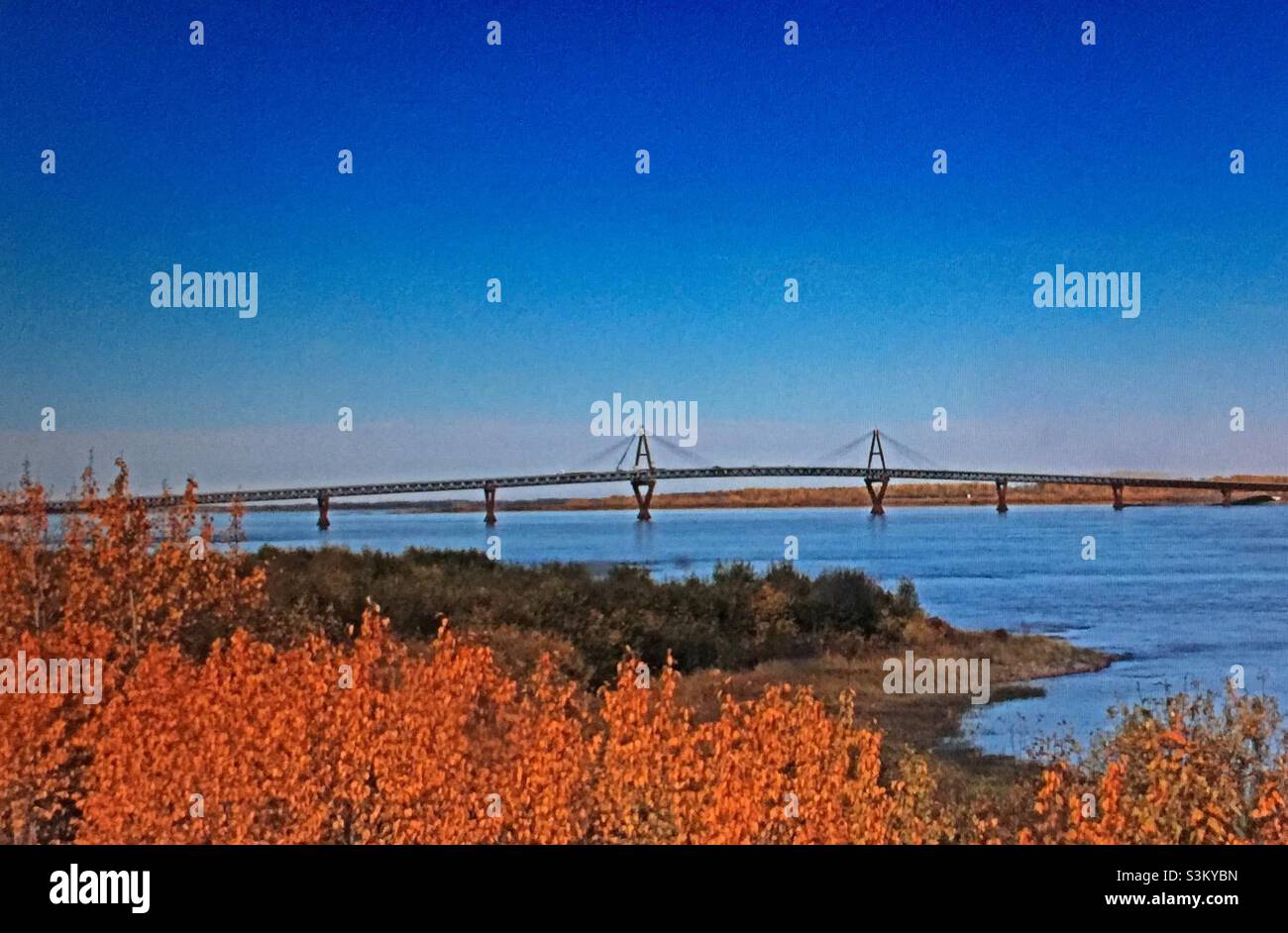 The Deh Cho Bridge, cable-stayed bridge ,Mackenzie River, Yellowknife ...