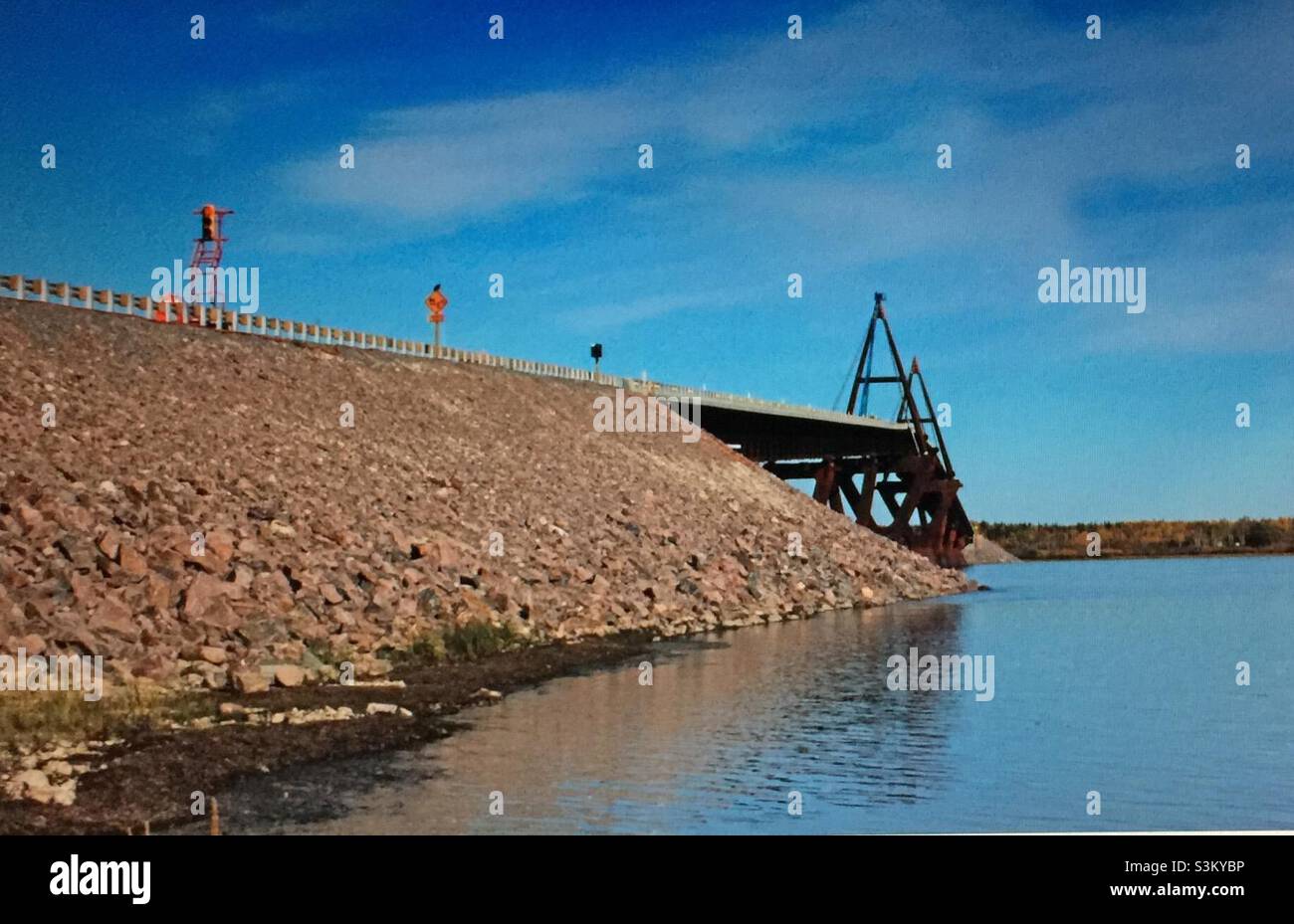 The Deh Cho Bridge, cable-stayed bridge ,Mackenzie River, Yellowknife ...