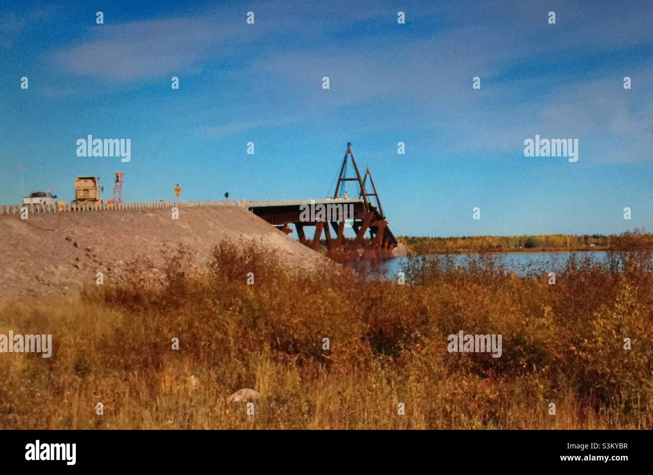 The Deh Cho Bridge, cable-stayed bridge ,Mackenzie River, Yellowknife ...