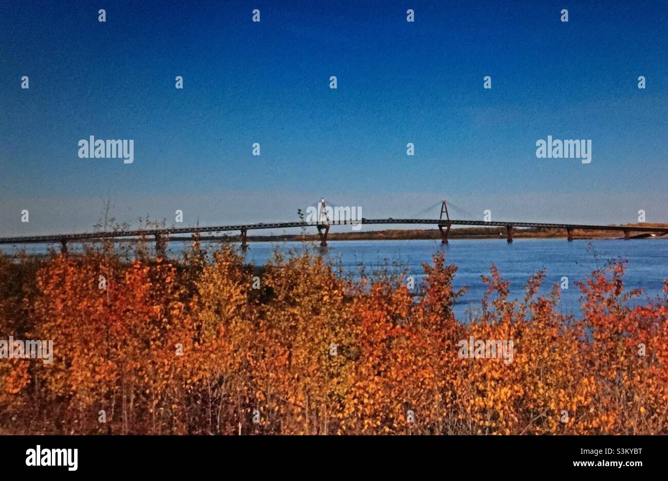 The Deh Cho Bridge, cable-stayed bridge ,Mackenzie River, Yellowknife ...
