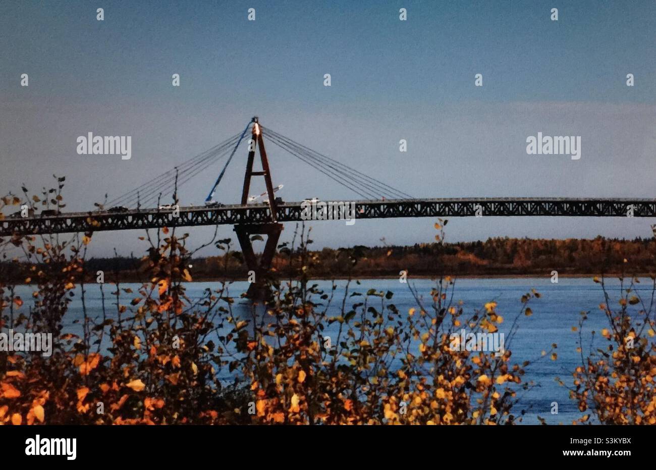 The Deh Cho Bridge, cable-stayed bridge ,Mackenzie River, Yellowknife ...