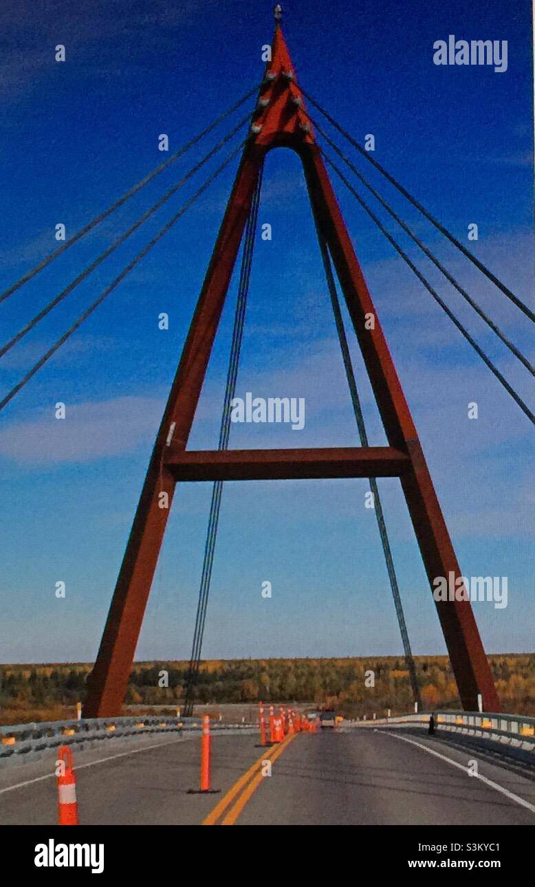 The Deh Cho Bridge, cable-stayed bridge ,Mackenzie River, Yellowknife ...