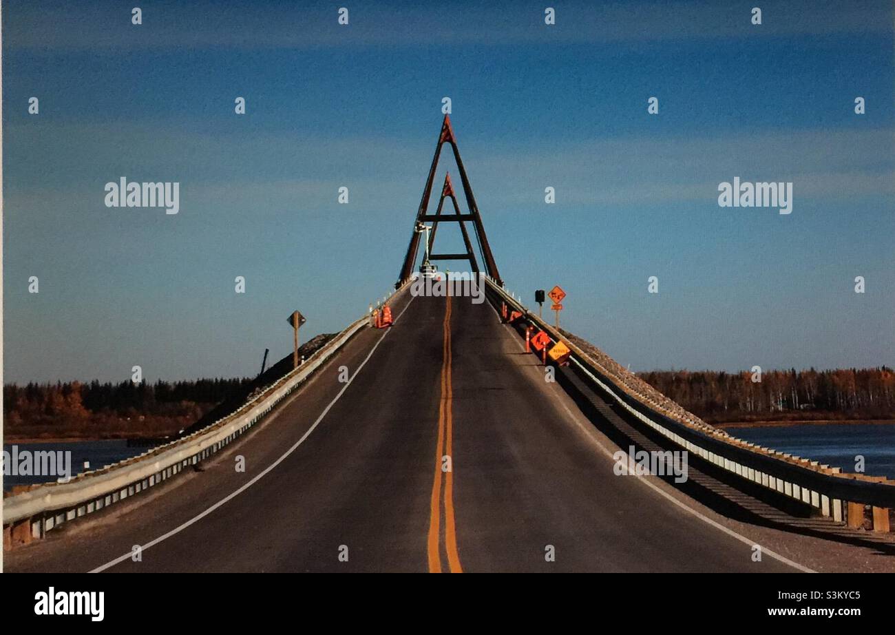The Deh Cho Bridge, cable-stayed bridge ,Mackenzie River, Yellowknife ...