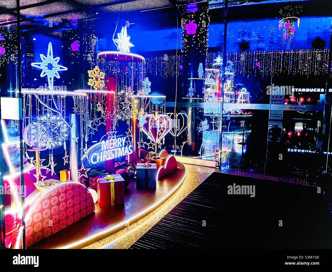 Christmas Lights & Starbucks In Sight Stock Photo - Alamy