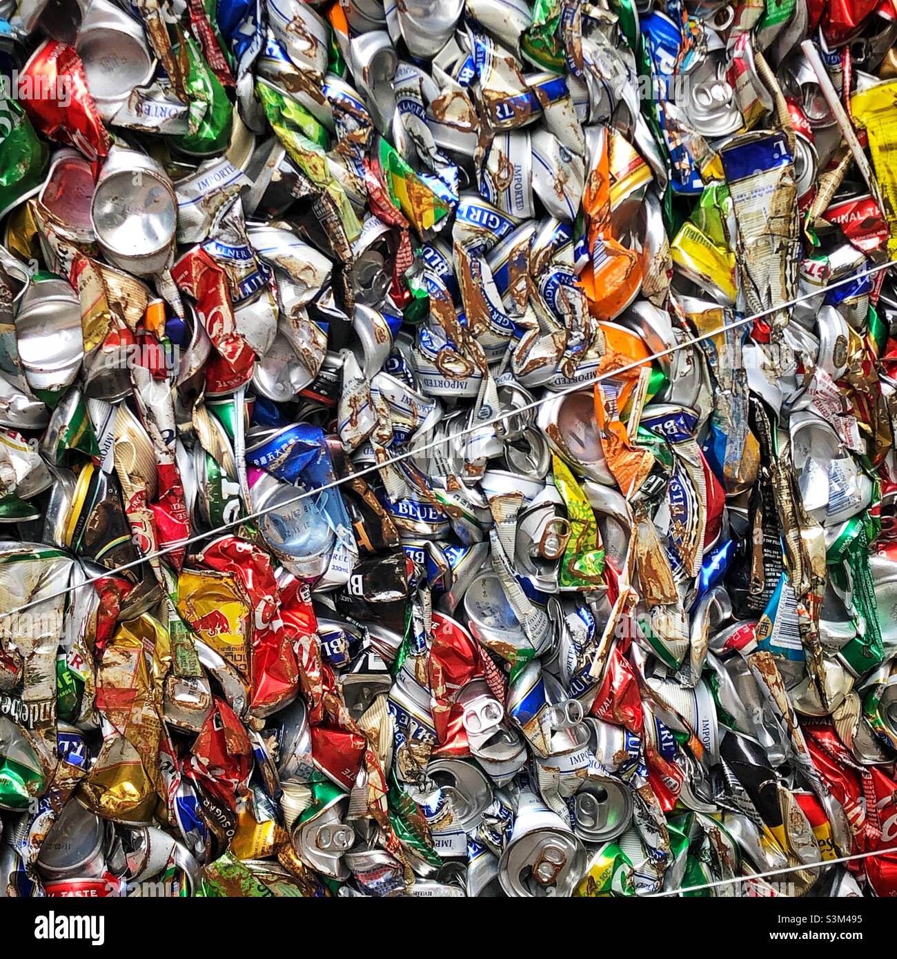 Aluminium cans baled for recycling, Mong Kok, Kowloon, Hong Kong Stock ...