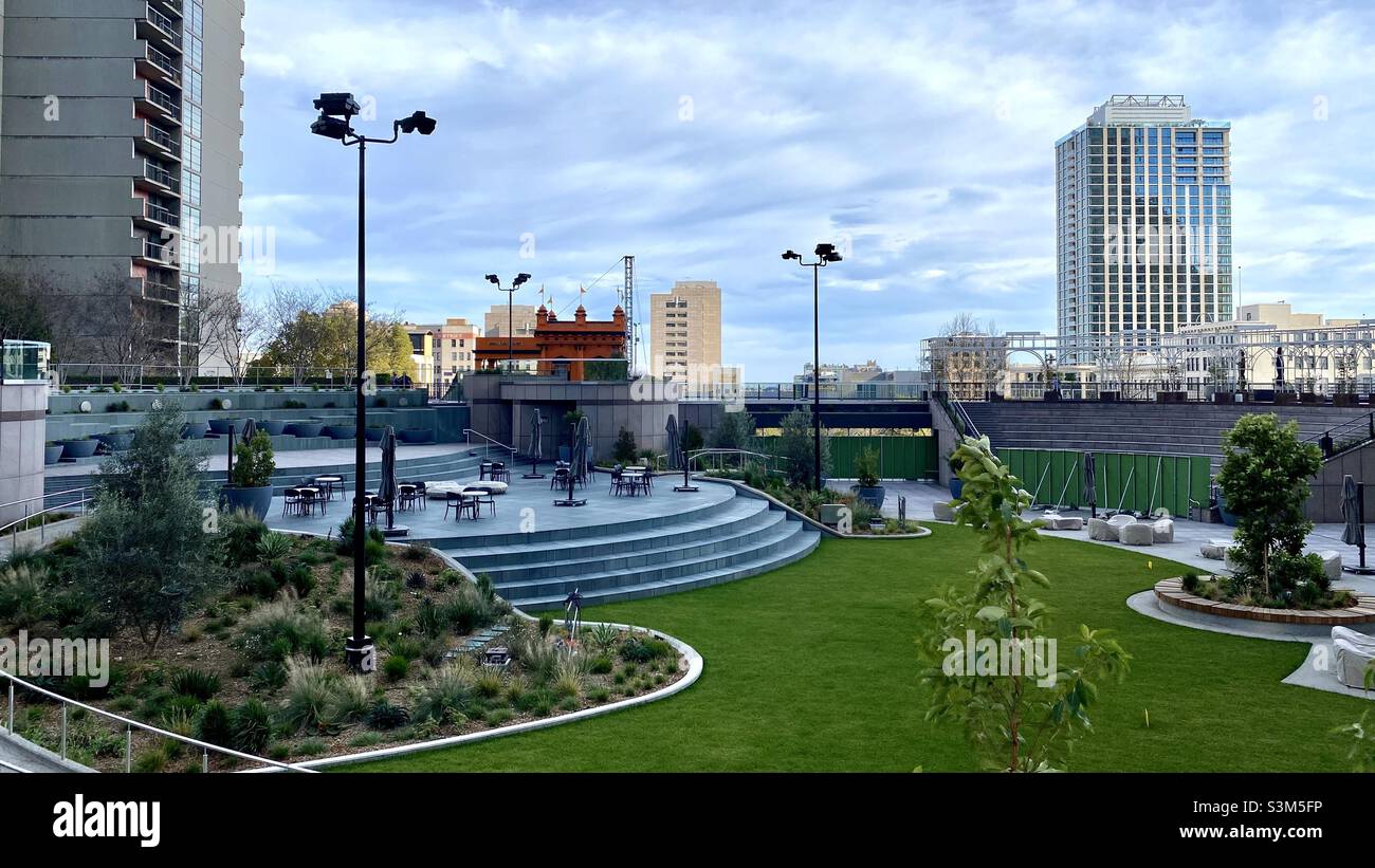 LOS ANGELES, CA, FEB 2021: new public open space, used for live music ...