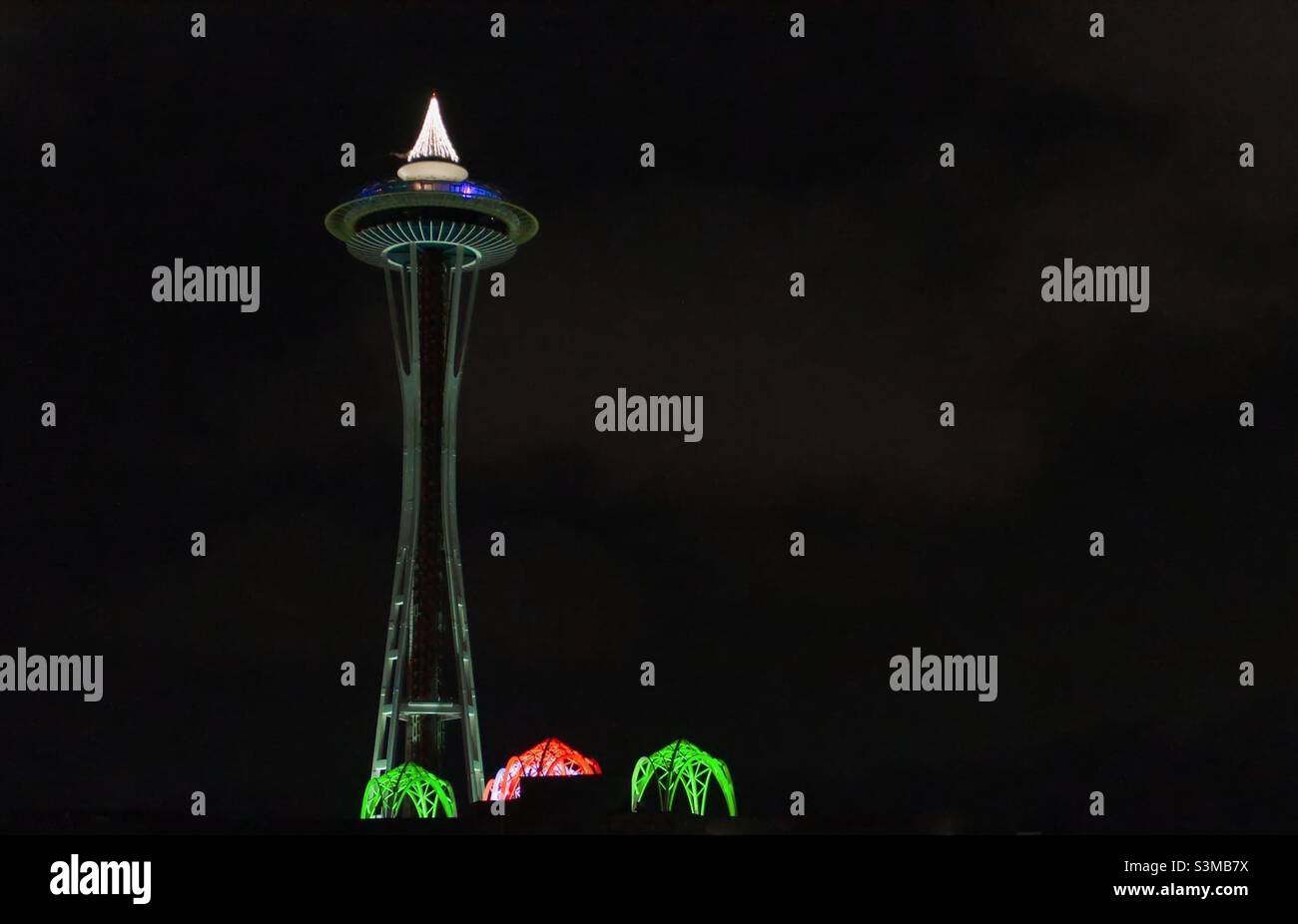 Night picture of Space needle in Seattle lighting during Christian ...