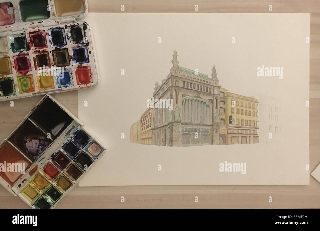 Watercolor painting building hi-res stock photography and images - Alamy