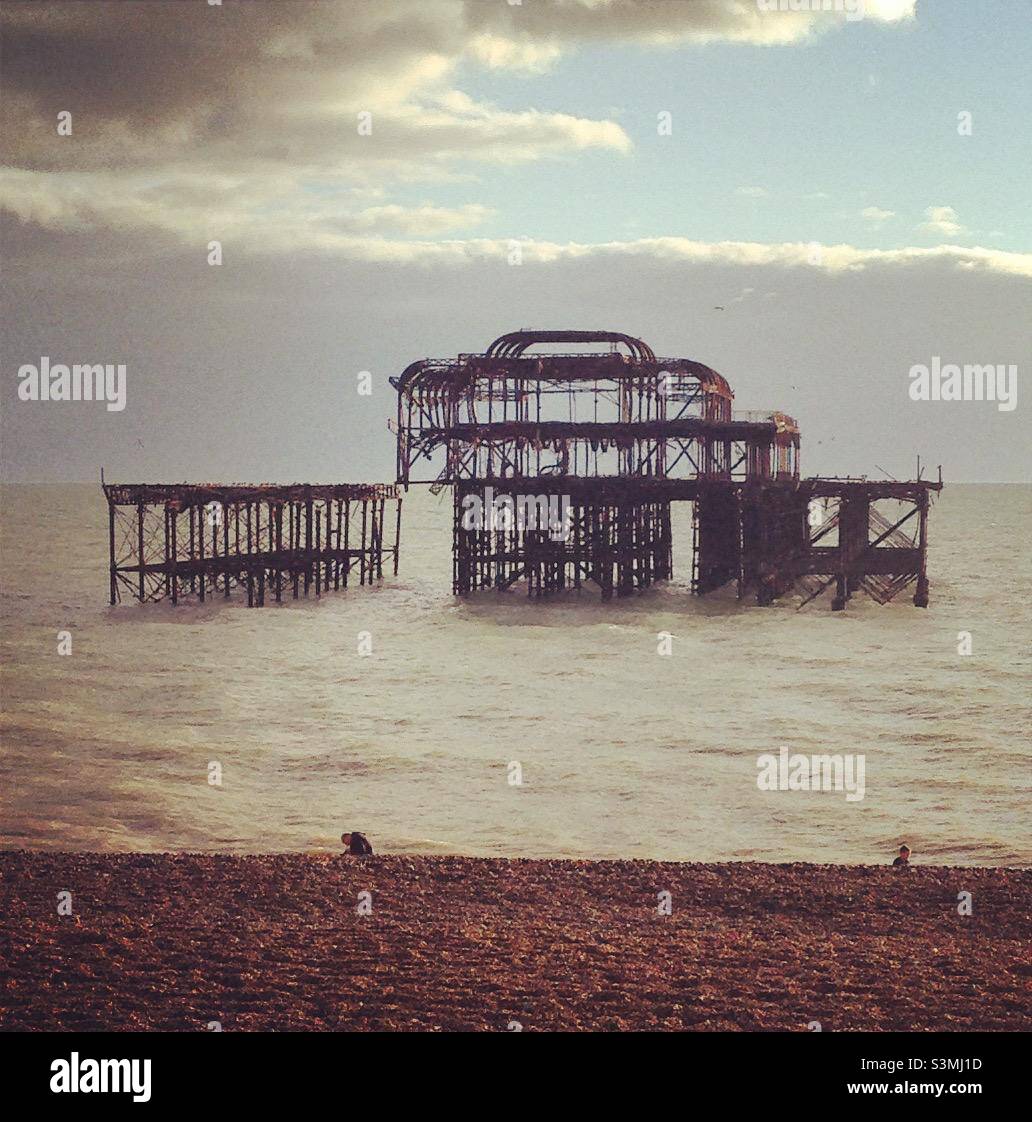 Brighton pier fire architecture iconic derelict Stock Photo - Alamy