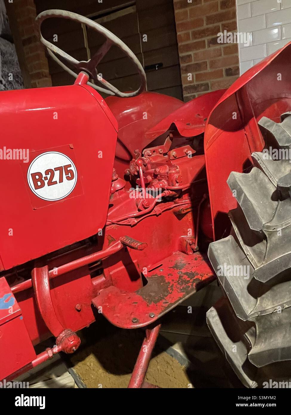 A detail of a big red tractor, part of a display in a Leicestershire ...