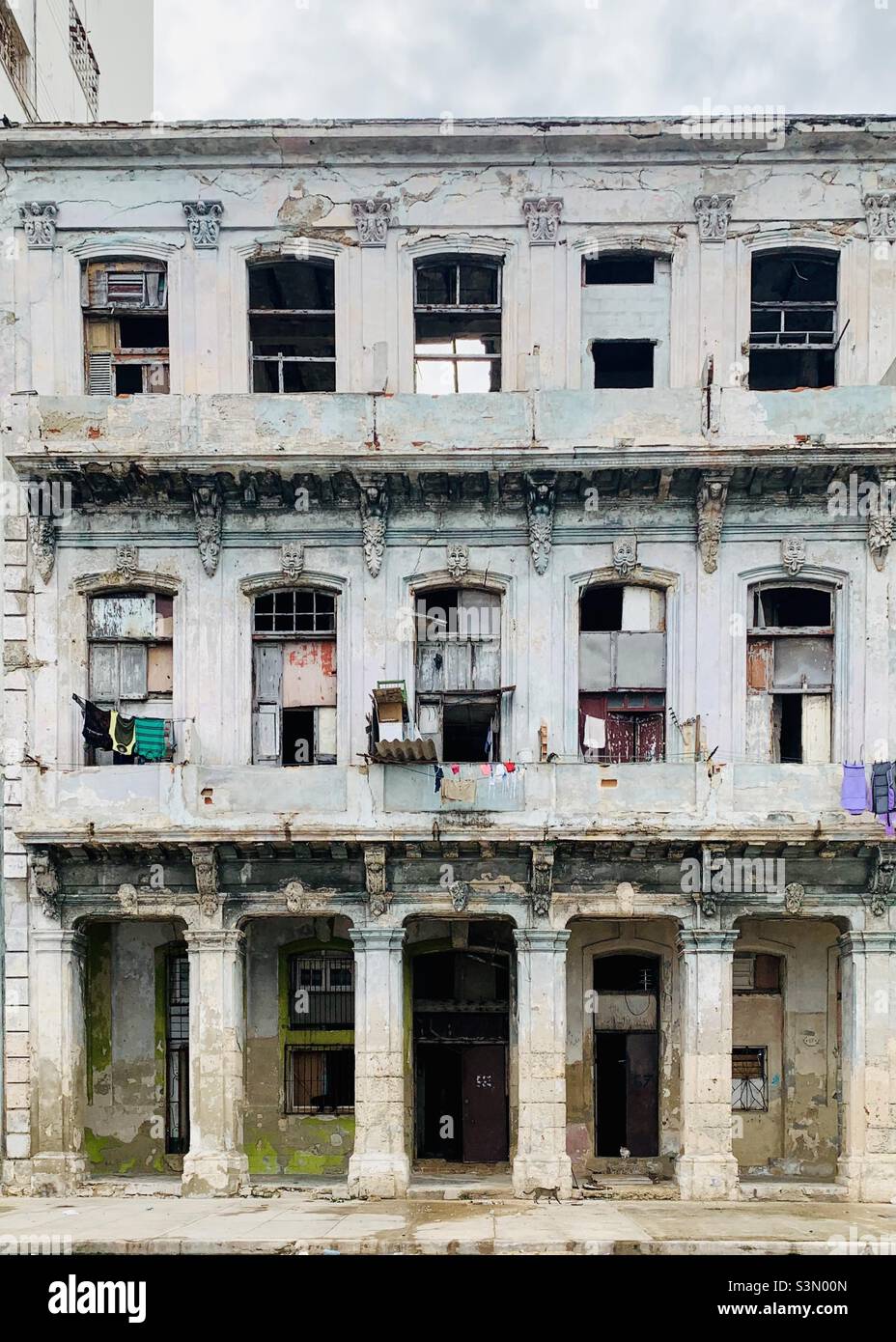Old run-down building in Havana. Close to the Malecón seaside avenue ...
