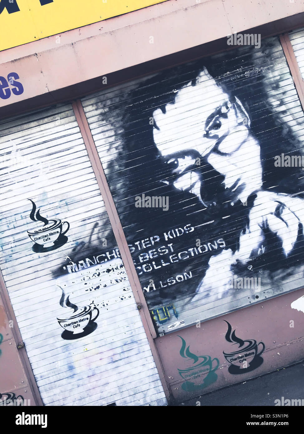 Tony Wilson street art, Chorlton, Manchester Stock Photo - Alamy