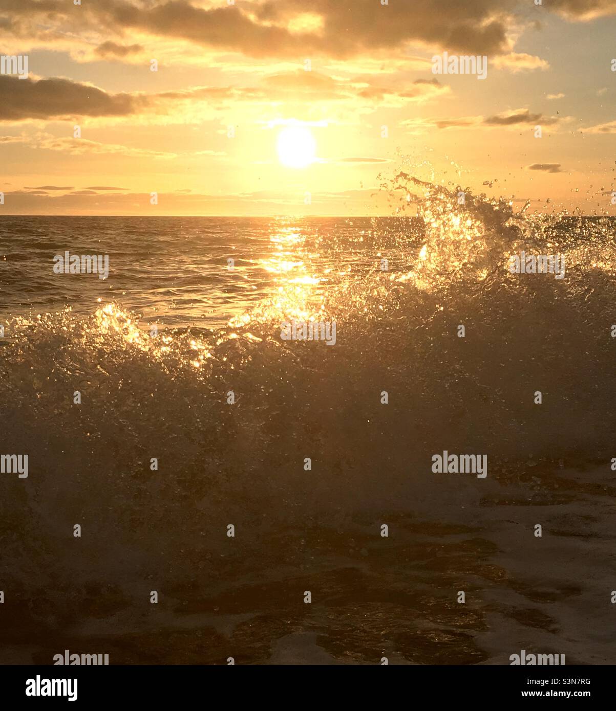 Golden, sea, sky, sunrise, water, morning, sun, splash, wave, energy ...