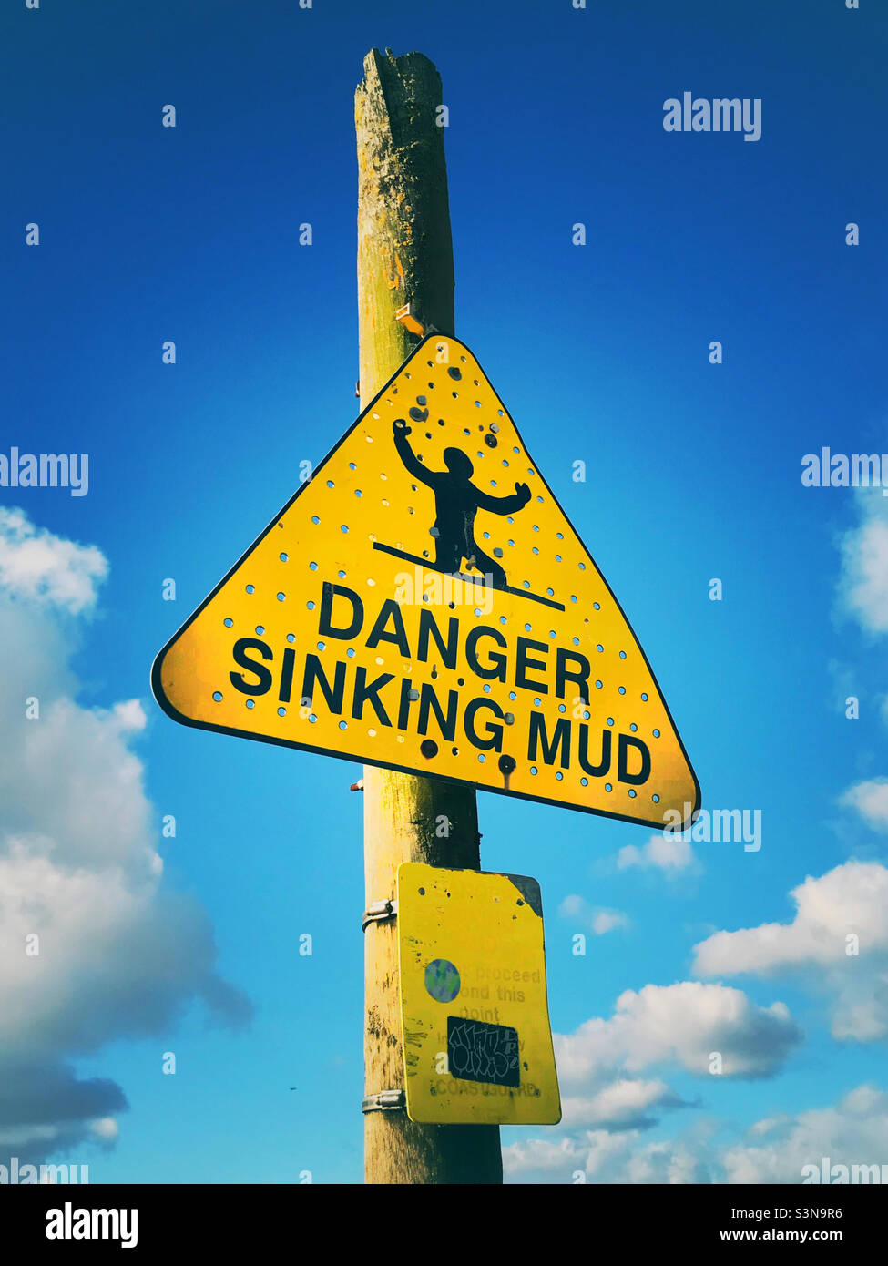 Danger Sinking Mud sign on the beach at Weston Super Mare, Somerset ...
