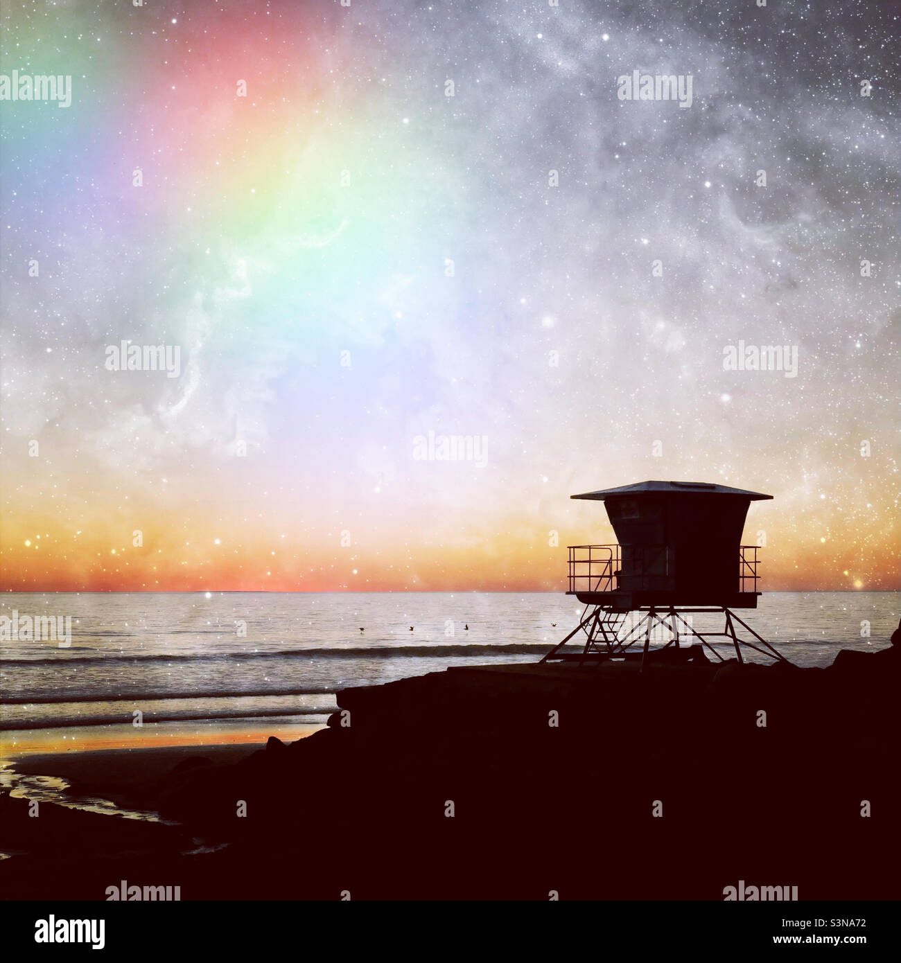 Last light at the lifeguard stand Stock Photo - Alamy