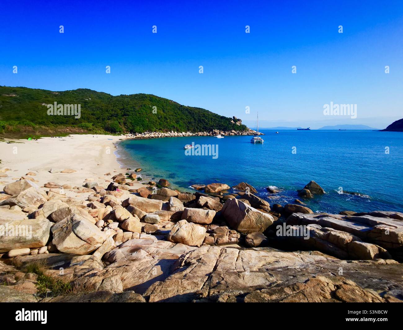 The beautiful Sham Wan beach on Lamma island in Hong Kong Stock Photo ...