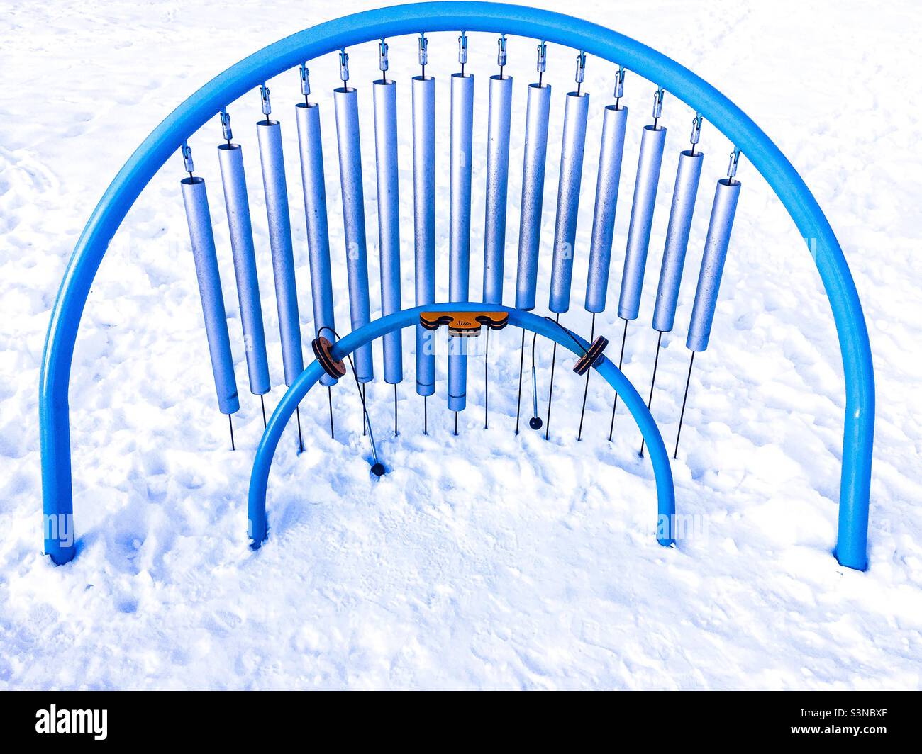 Music, outdoors, in fresh snow. A composition in blue and white ...