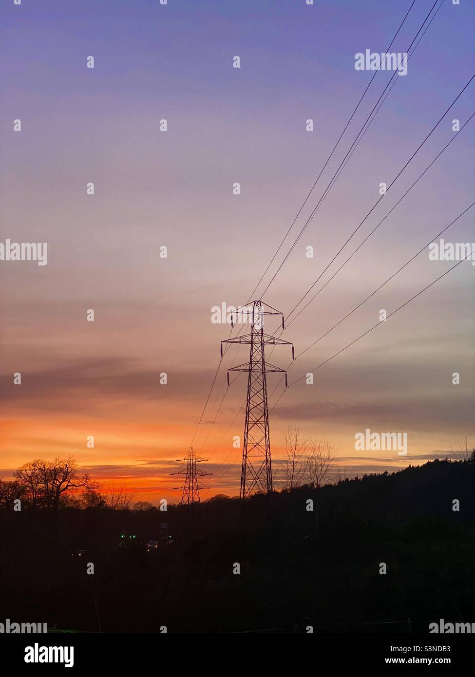 Electricity pylons and sunset hi-res stock photography and images - Alamy