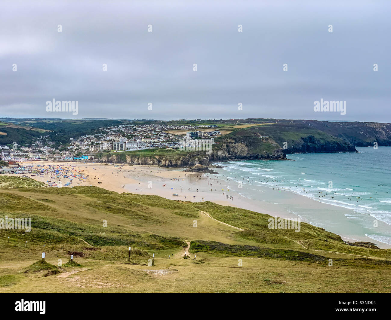 Perranporth beach and coast line in Cornwall Stock Photo - Alamy