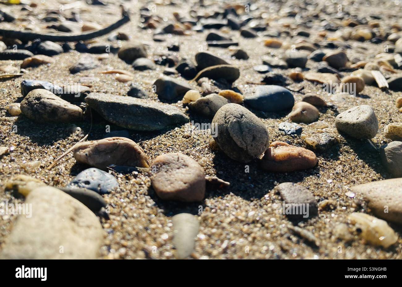 Array of rocks on the beach at Amico Island Park in NJ Stock Photo - Alamy