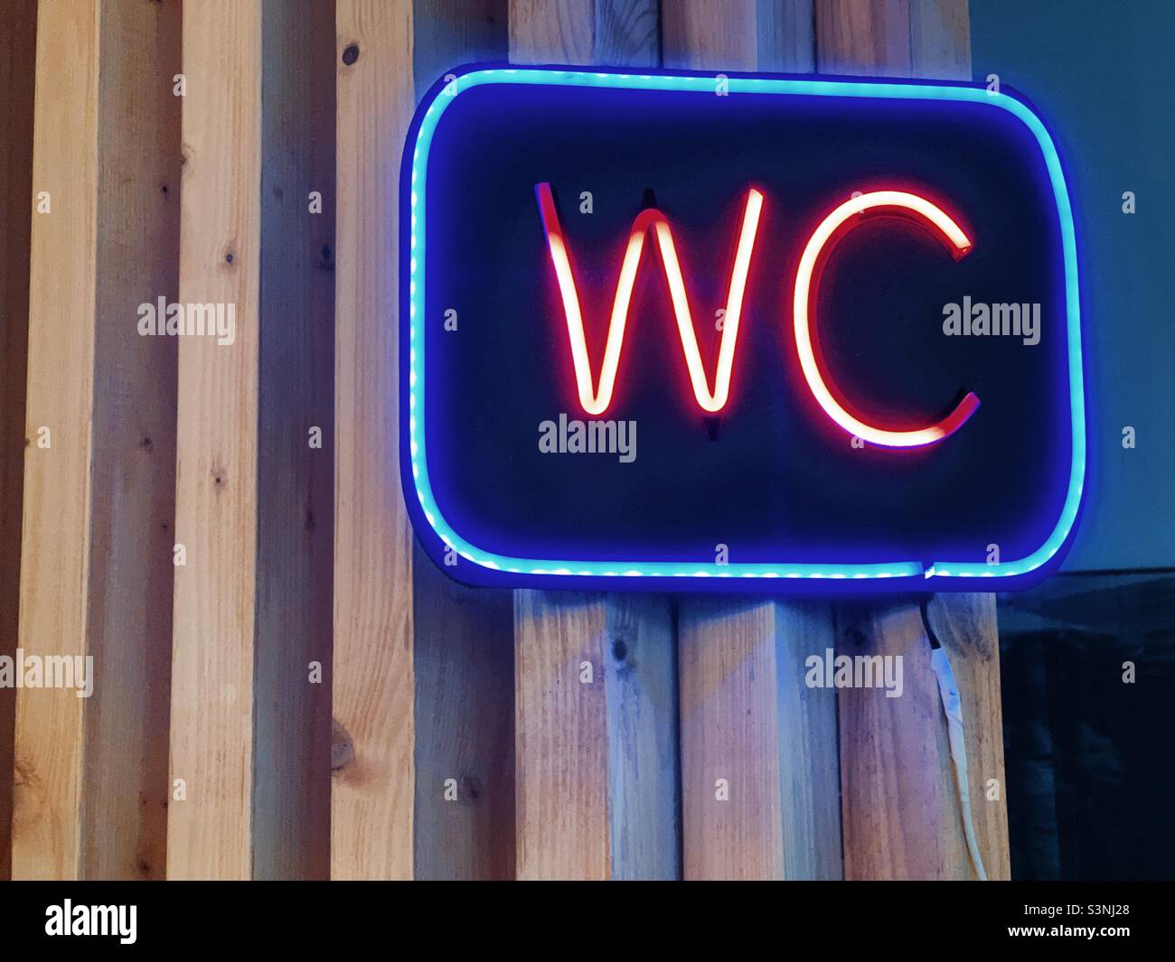Neon sign WC with copy space Stock Photo - Alamy