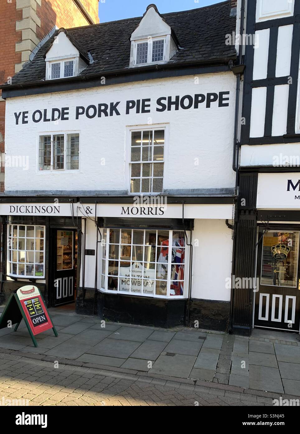 The famous Melton Mowbray pork pie shop. Ye Old Pork Pie Shoppe Stock ...