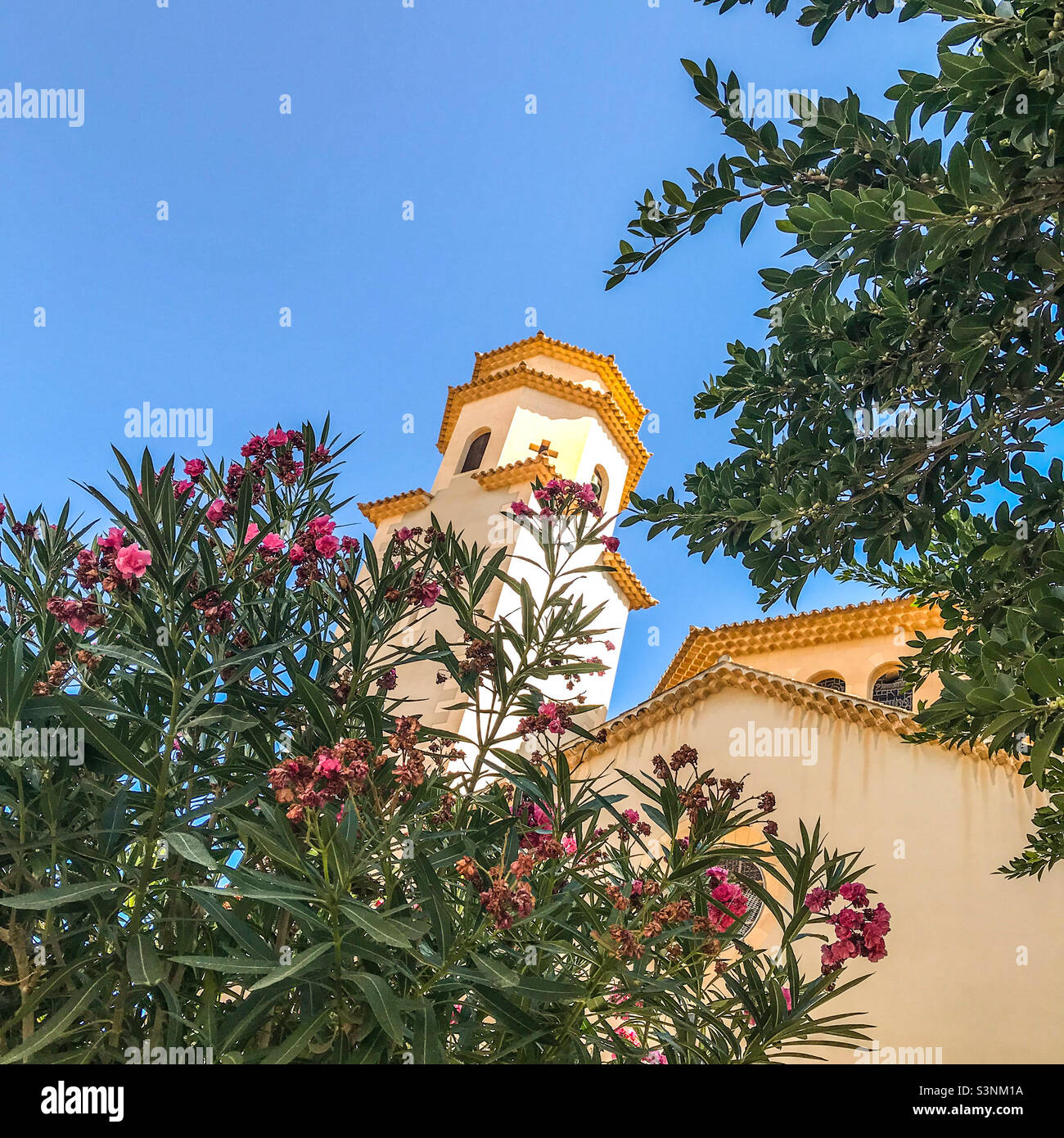 Puerto Pollenca church, Mallorca Stock Photo - Alamy