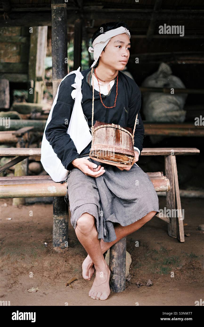 Sapri, a young boy of Inner Baduy tribe wearing sarong called Aros and ...