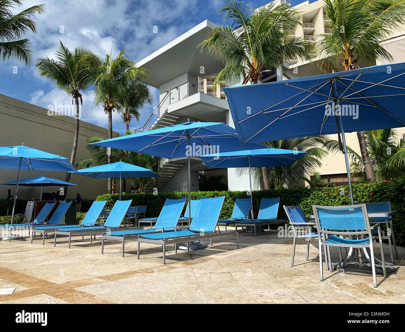 Blue lounger chairs Courtyard by Marriott Isla Verde Puerto Rico Stock ...
