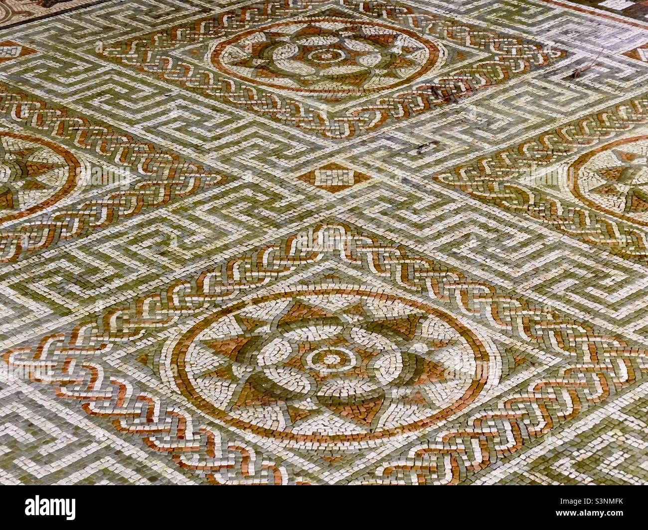 A detail of the Roman mosaic in Littlecote Roman villa near Hungerford Stock Photo - Alamy