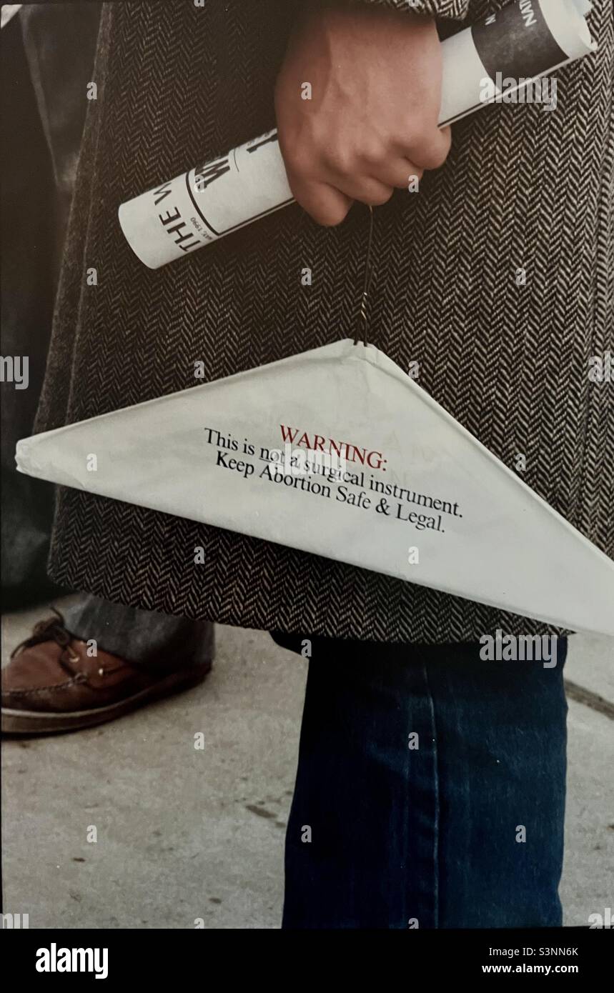 Pro choice sign on hanger at women’s abortion rights freedom ...