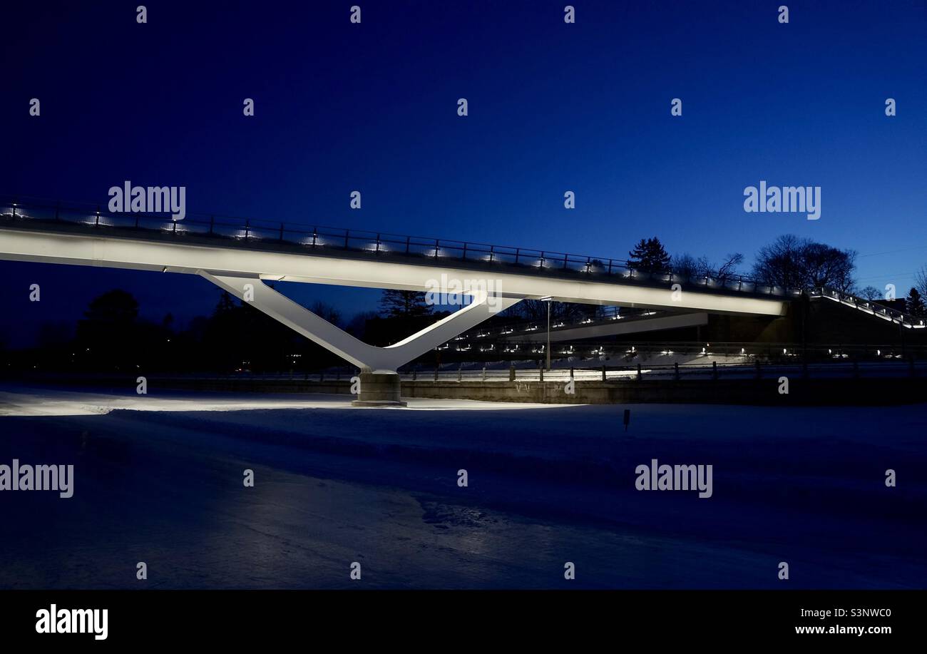 The Flora footbridge all lit up to guide my morning skate on the Rideau ...
