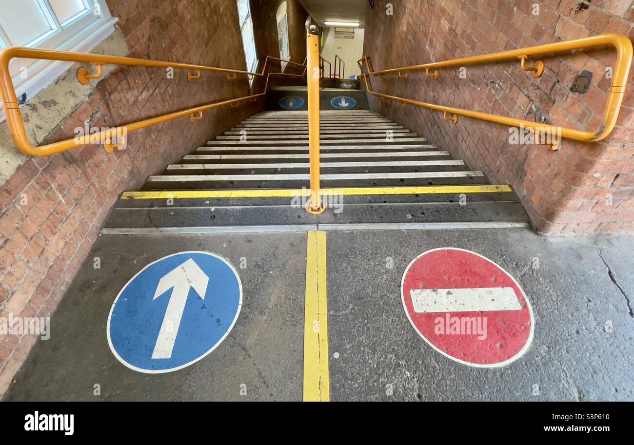 The steps leading to platform one of the railway station at Foregate ...