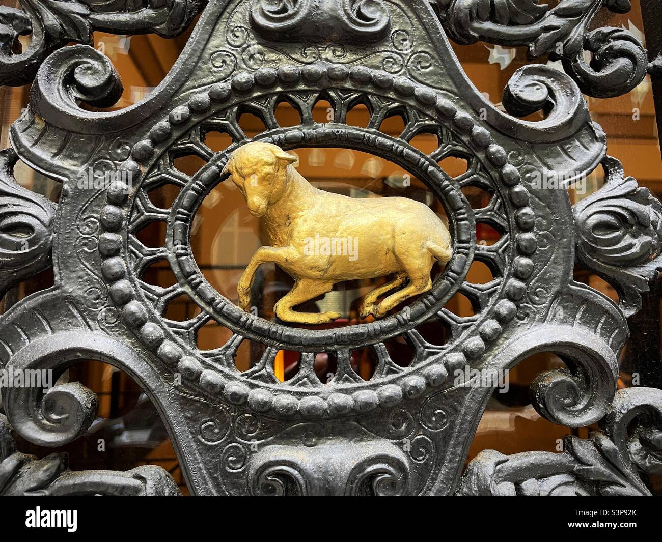 Lamb of god symbol on a Catholic church outer door, USA Stock Photo - Alamy