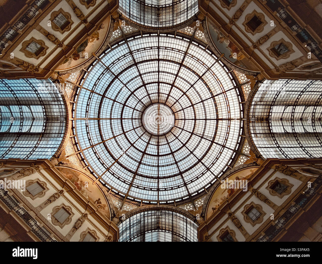 The glass and wrought iron arcade ceiling of the famed Galleria ...