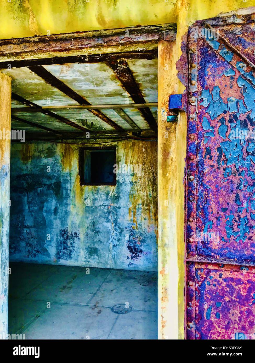 A colorized bunker from World War II at fort Casey state park near ...