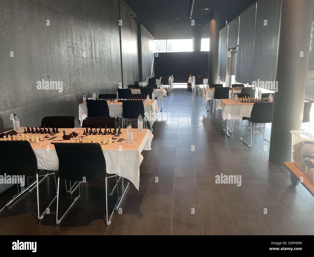 Chess boards set up for a tournament in Reykjavik, Iceland Stock Photo ...