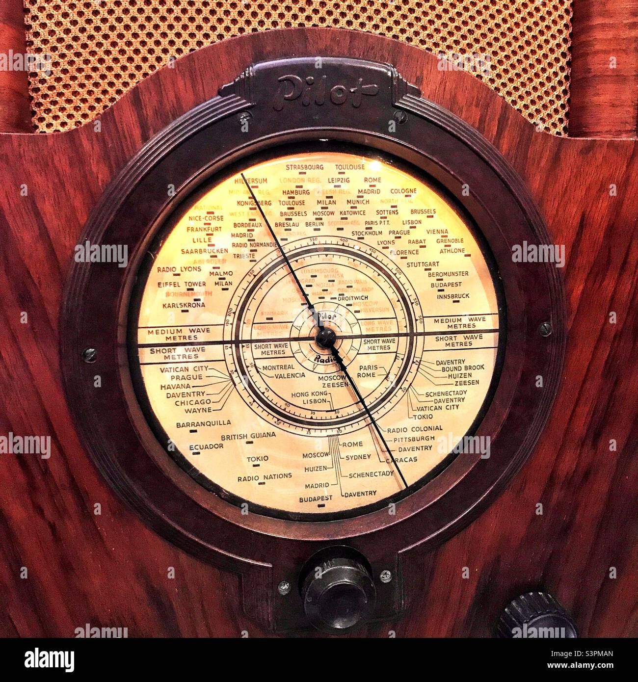 Tuning dial of a vintage 1930’s Pilot U-535 valve radio Stock Photo - Alamy