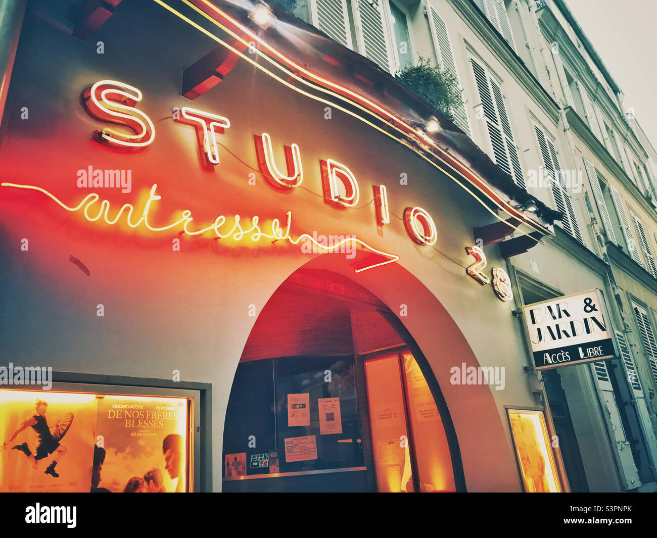The exterior of the popular Studio 28 Cinema in Montmartre, Paris Stock ...
