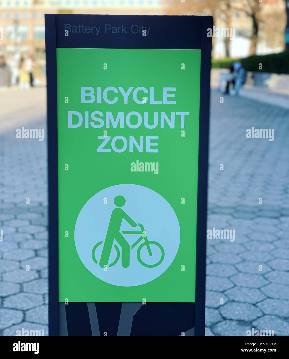 Sign, Bicycle Dismount Zone, Battery Park City, Lower Manhattan, New ...