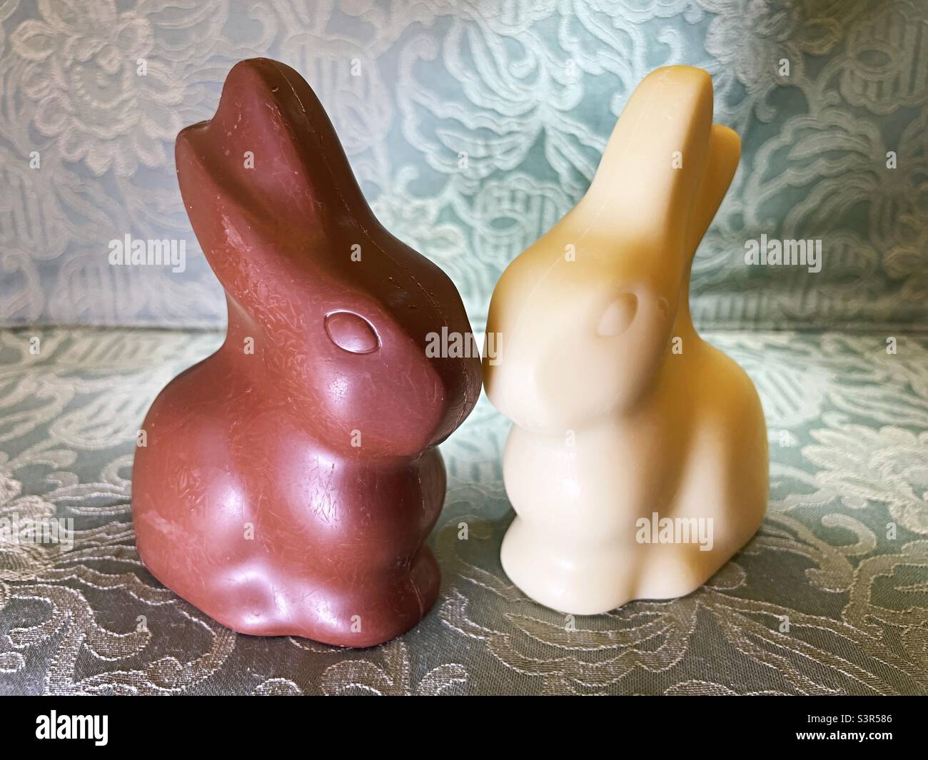 Still life of two chocolate Easter bunny candies, 2022, USA Stock Photo ...