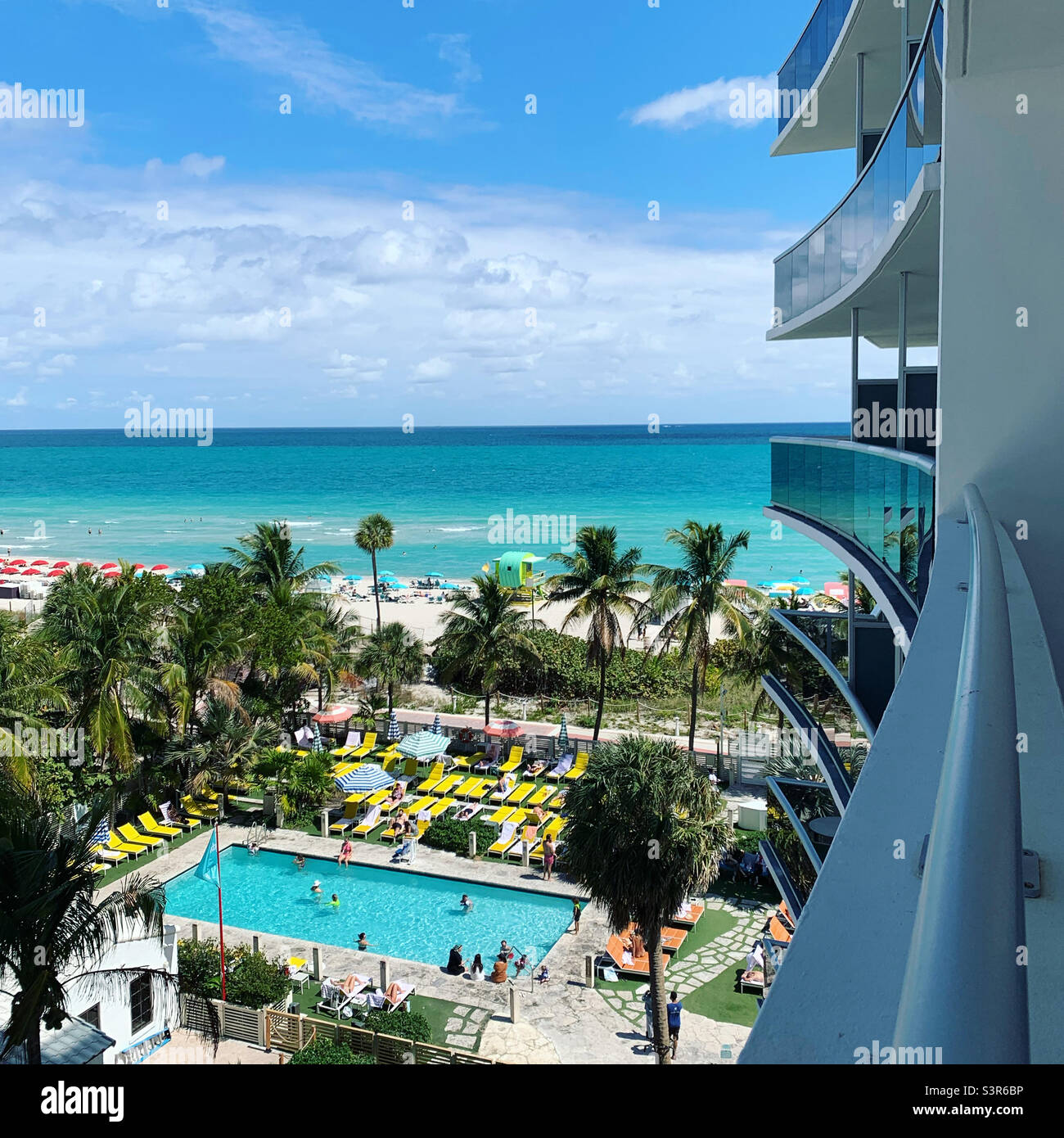 March, 2022, view from a balcony at the Confidante Miami Beach, Mid ...