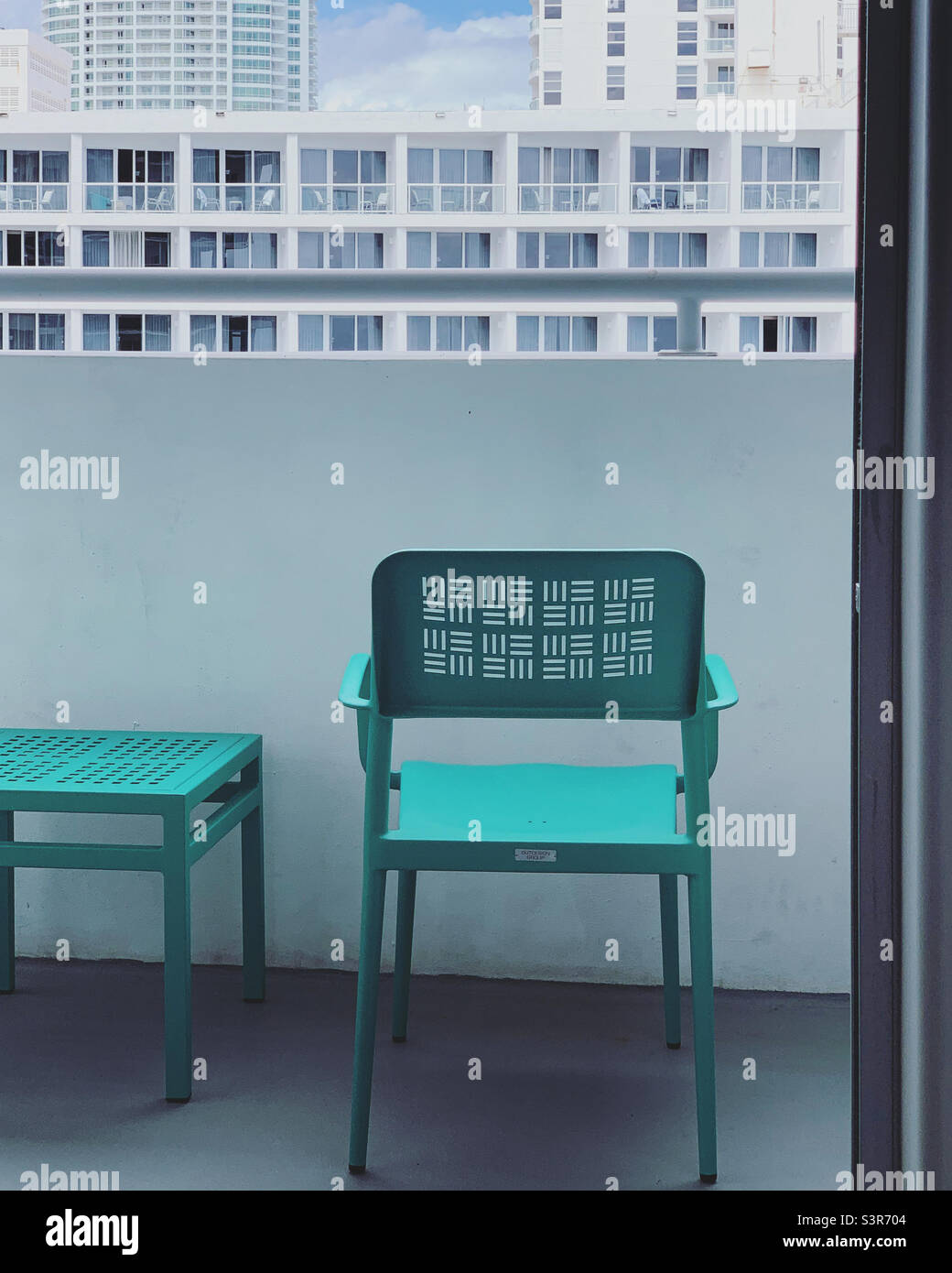 Chair on a balcony, Mid Beach, Miami Beach, Florida, United States ...