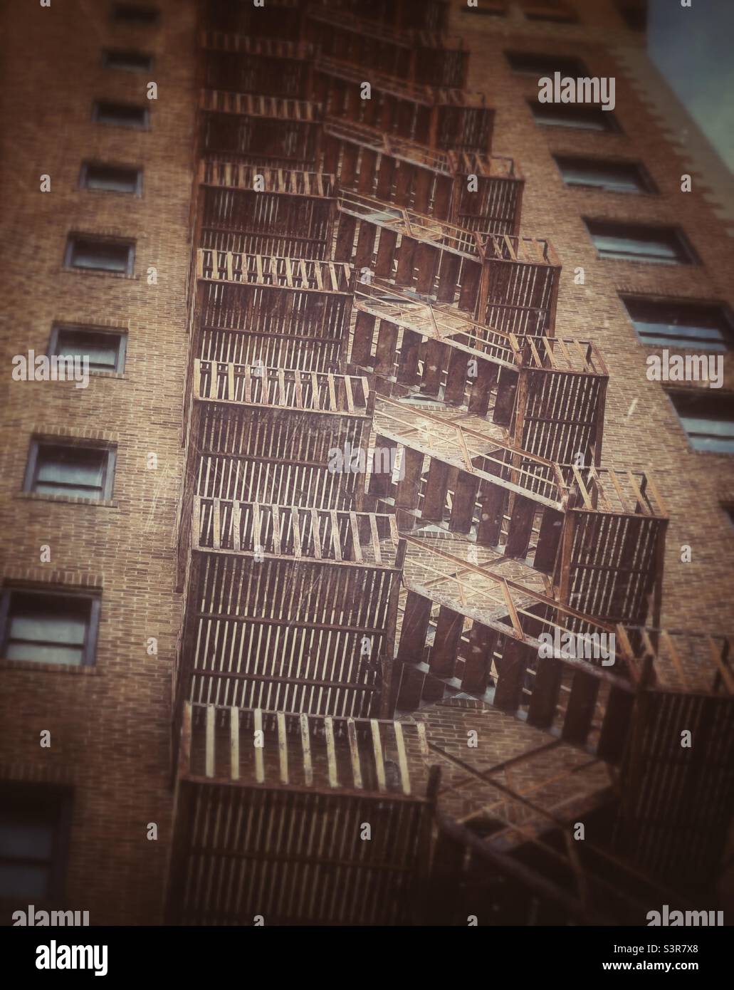 Brick building fire escape Stock Photo - Alamy